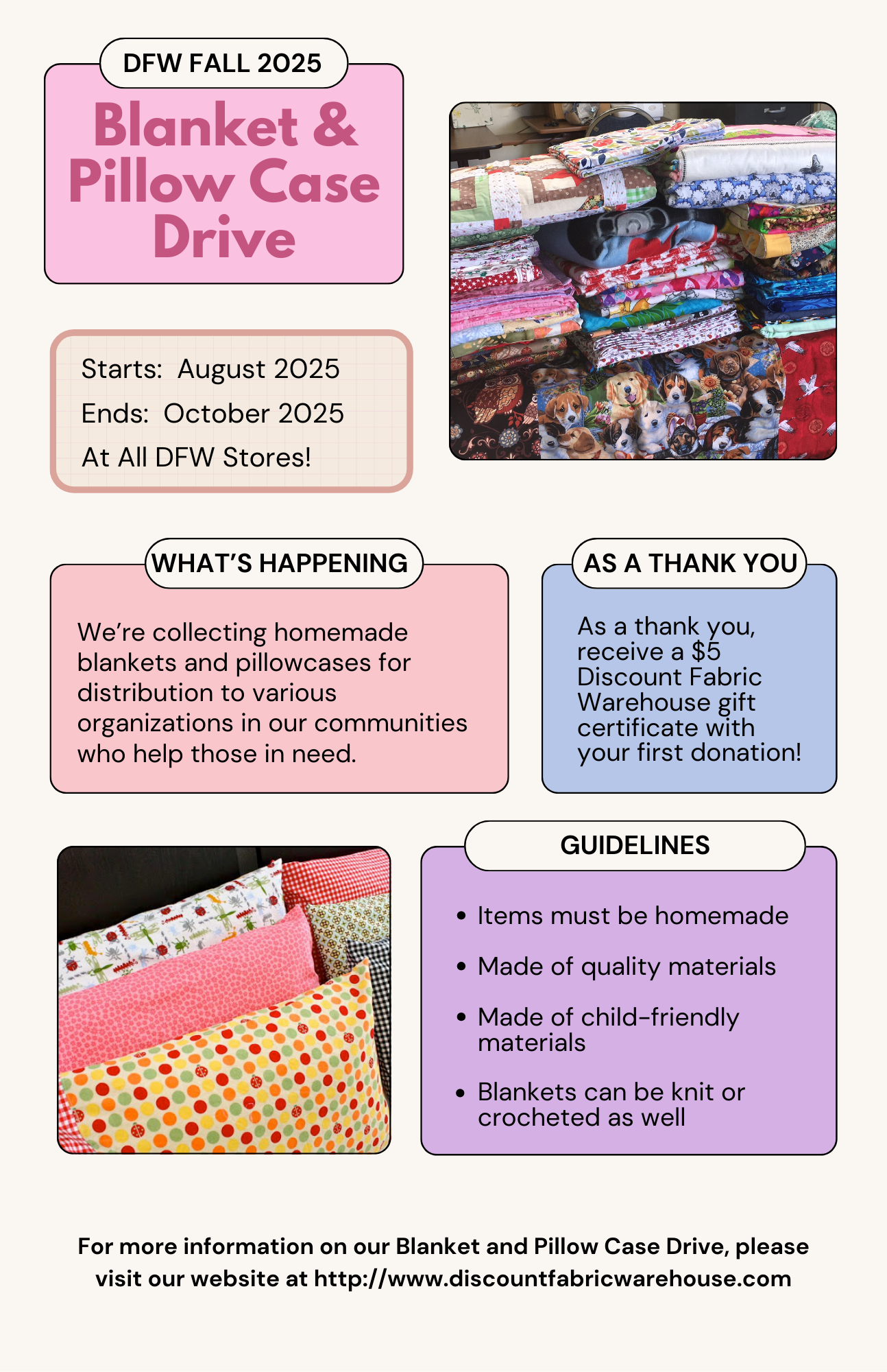 2025 Blanket and Pillow Case Drive • Discount Fabric Warehouse